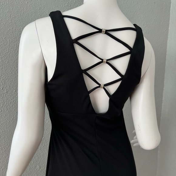 Dresses | Vintage 9s Black Y2k Plunging Backline Wiggle Cocktail Party ...